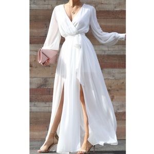 Dresses | White Long Sleeve Flowy Maxi Dress | Poshmark
